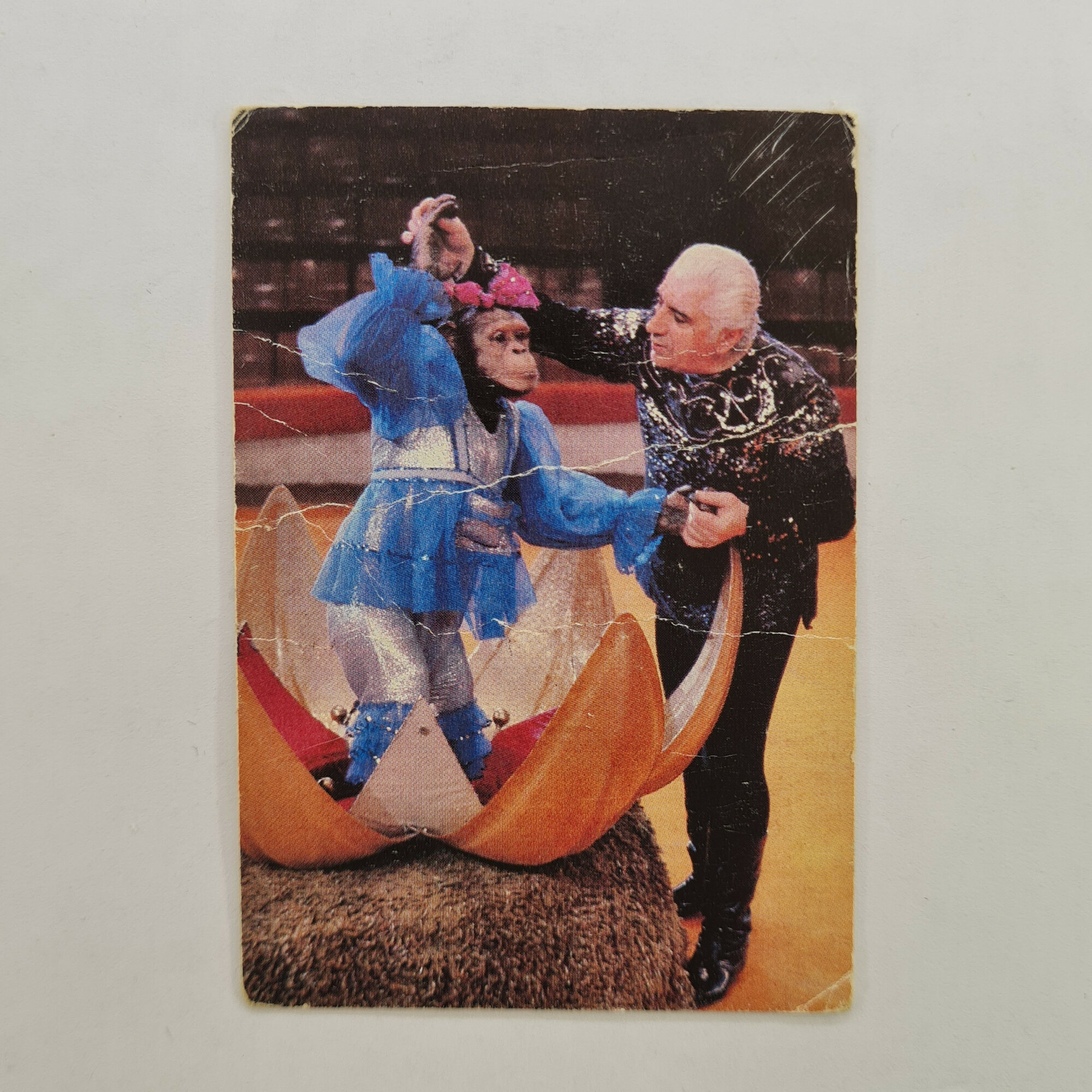 Карманный календарик СССР 1987. Цирк, дрессировщик и обезьяна на арене. Советский календарь