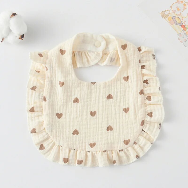 Детские слюнявчики хлопковые с рюшами Бежевый, style 15