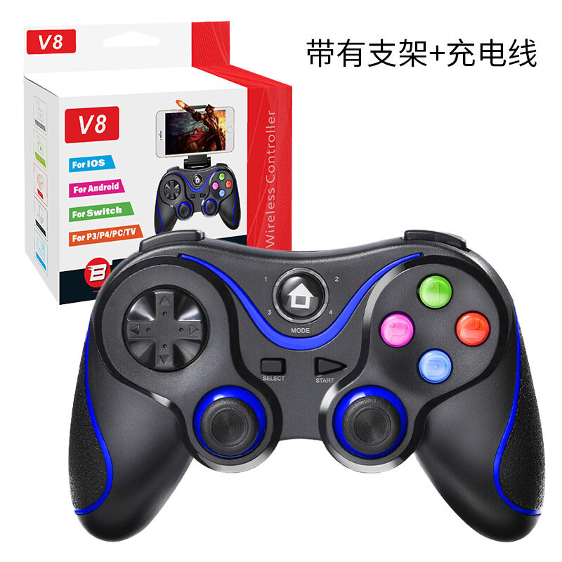 Синий беспроводной игровой геймпад V8 для ПК, P3, P4, iOS, Android и Switch