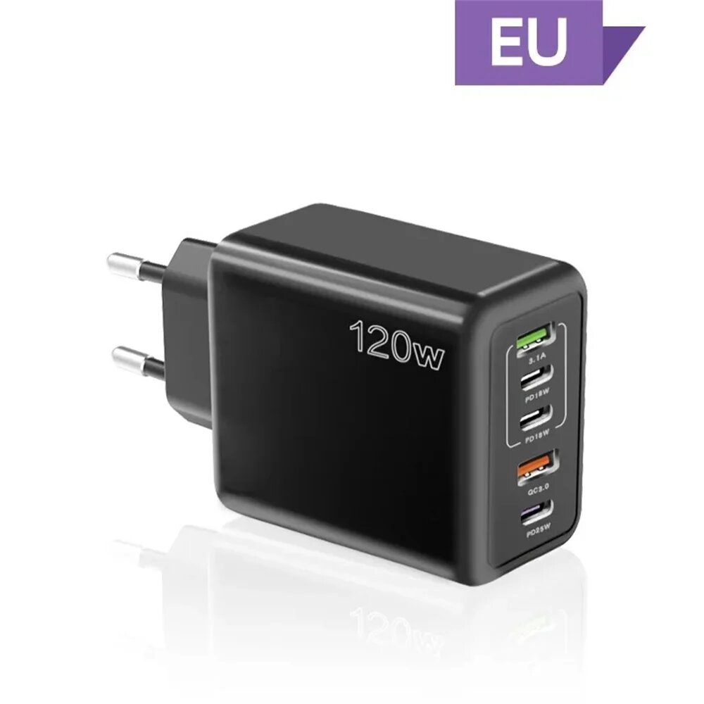 120W USB-C зарядное EU, 5 портов, фиолетовый