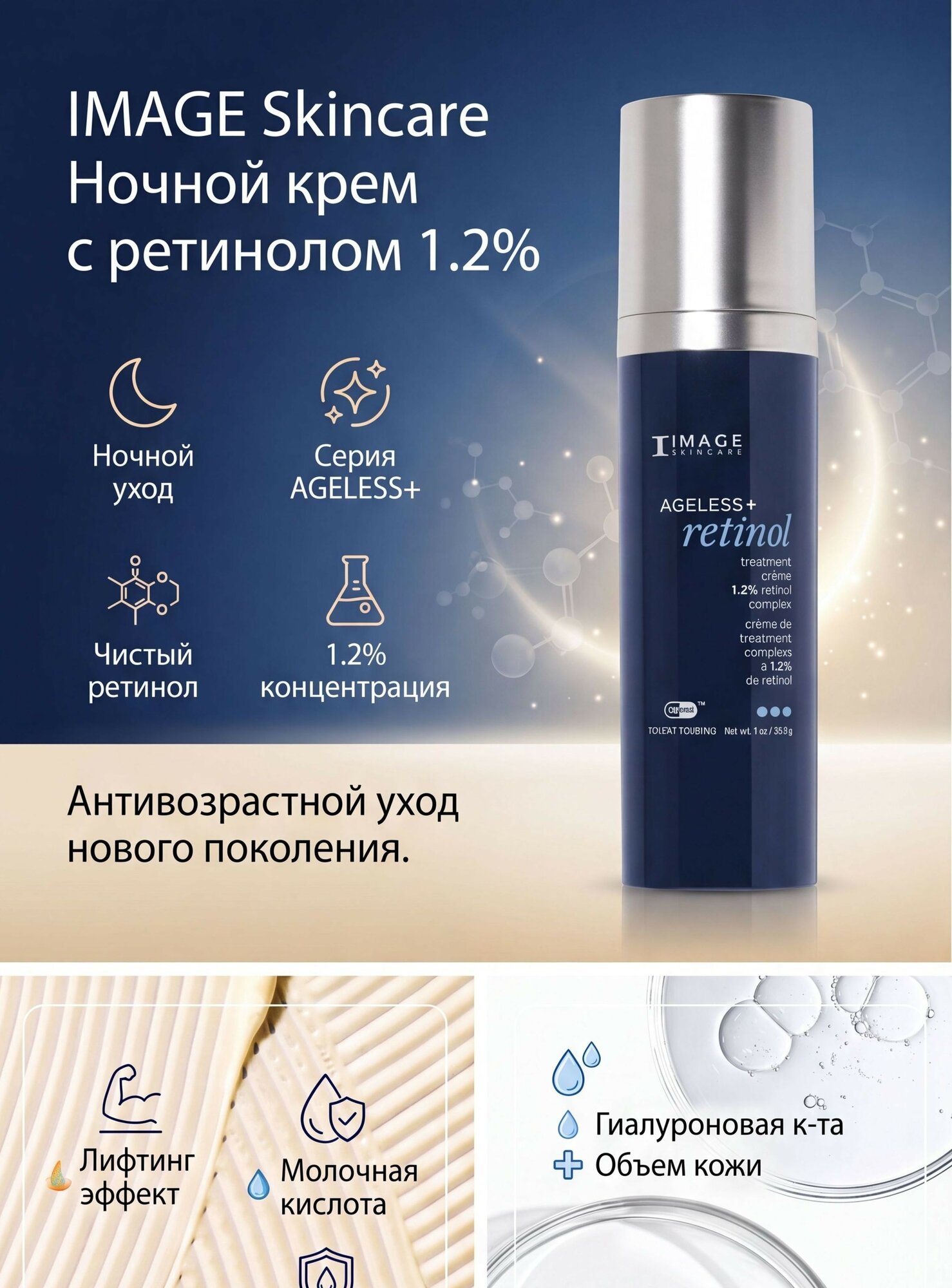 IMAGE Skincare Ночной крем с ретинолом 1.2% lvl 3 AGELESS+ Retinol Treatment Crème Retinol Complex, 28.5 мл.