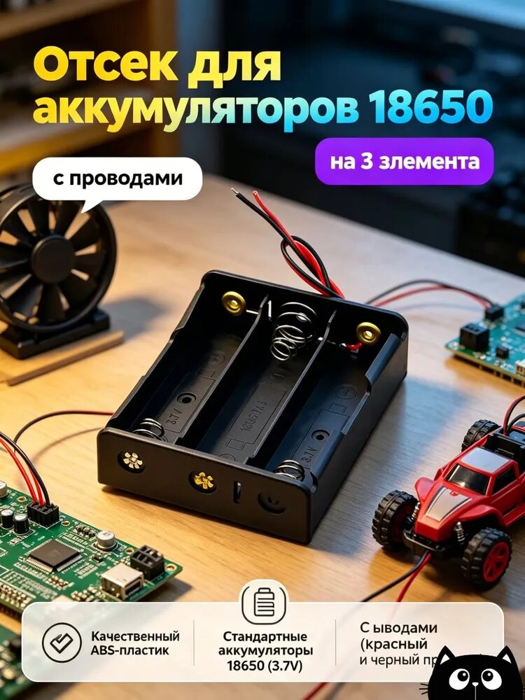 Бокс для батареек Батарейный отсек 3 секции, черный матовый, BY1UN0RG3KK1JM5TT9SE7.03-J9XY70ANBJH