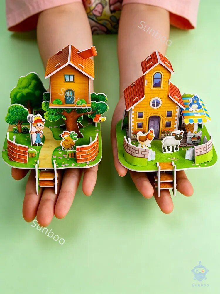 3D-пазлы домики для детей, набор из 5 штук, объемные модели из картона, фермерский стиль, случайный выбор