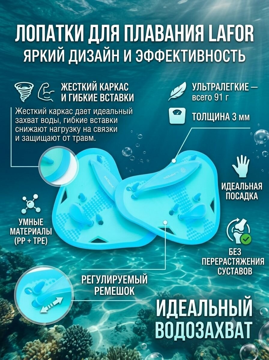Лопатки для плавания в бассейне и на открытой воде Lafor, тренажер для плавания на руки взрослый