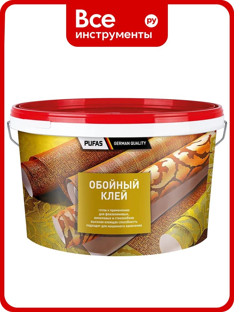 Клей для флизелиновых, виниловых и стеклообоев Pufas мороз тов-084758, белый цвет, вязкая жидкость, пластиковая банка