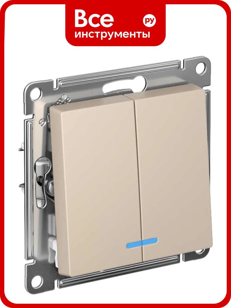 2-клавишный выключатель Systeme Electric Atlasdesign песочный с подсветкой сх.5а, 10ах ATN001253