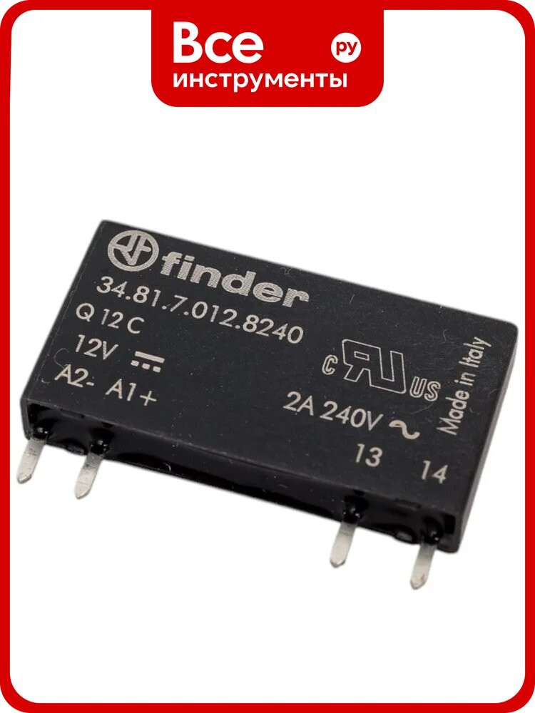 Ультратонкое твердот реле Finder = 12в чувст. пост. тока, вых. цепь 1но 2а, 230в Ac, Цепь 1но 2а,