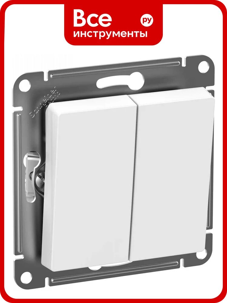 2-клавишный выключатель Systeme Electric AtlasDesign Aqua IP44, сх.5, 10АХ, механизм, белый ATN440151