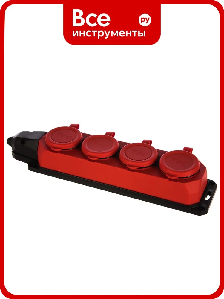 Каучуковая колодка ЭРА K4eREDIP44 с заземлением 4гнезда 16A IP44 красная Б0044553, 16 А, для тех