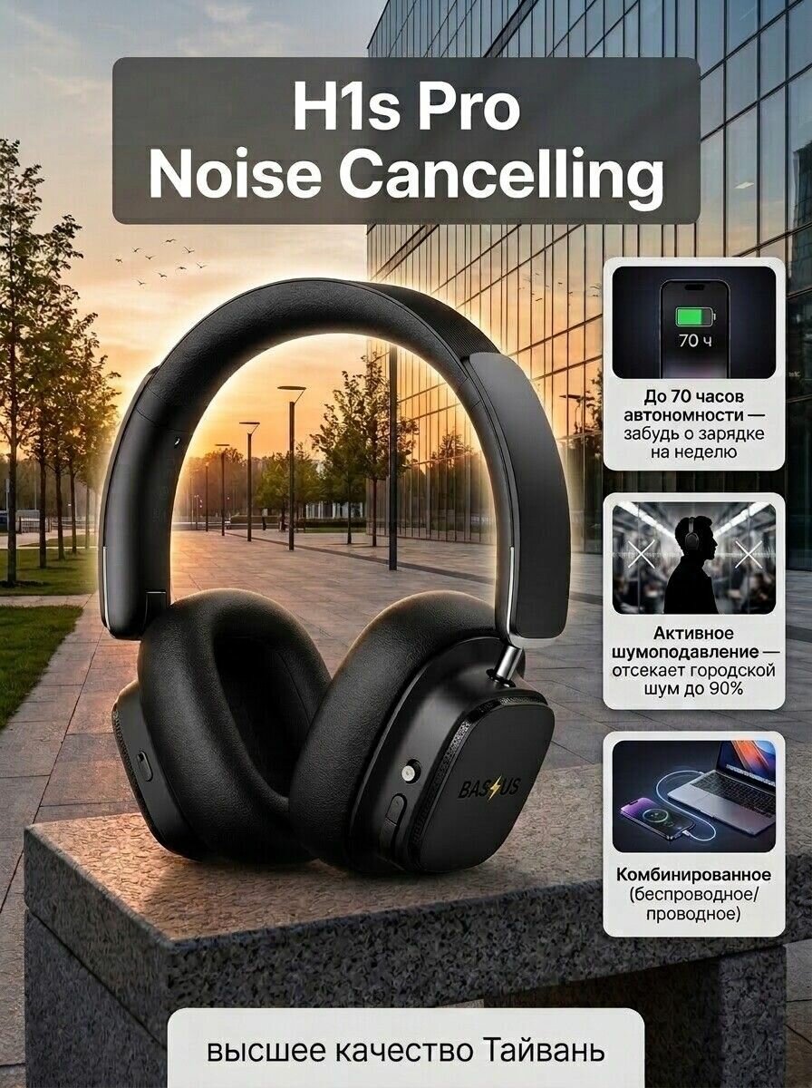 Беспроводные накладные наушники H1s Pro Noise Canseling / С шумоподавлением / черные