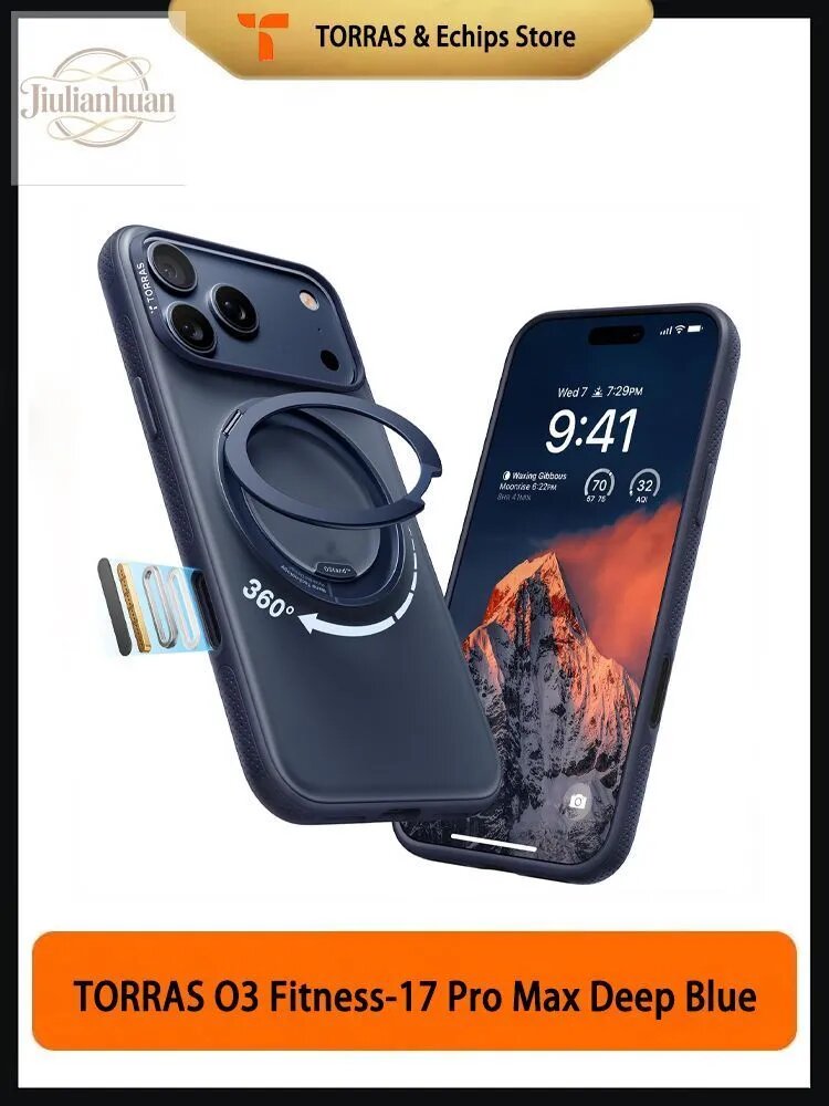 Чехол-подставка TORRAS 360 с магнитным креплением для iPhone 17 Pro Max, совместим с MagnSafe 4-кратная защита военного уровня, ультратонкий, полупрозрачный
