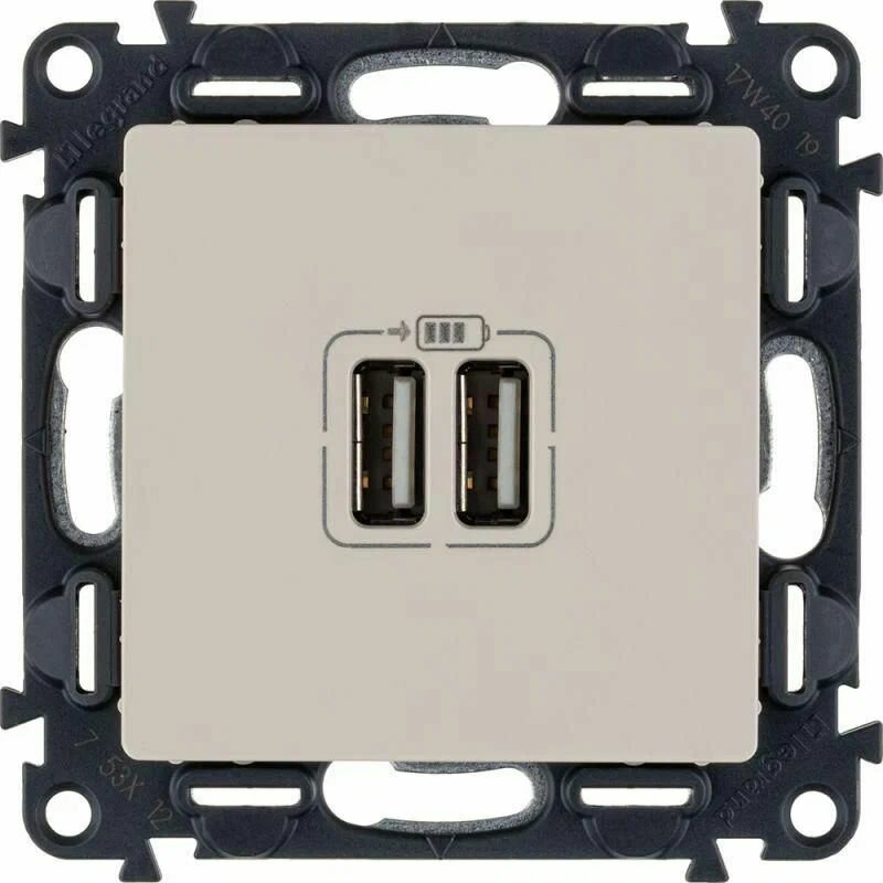 753512 Legrand Valena LIFE DIY Сл. кость Розетка 2-ая USB 240В/5В 1500мА, итог 3000мА