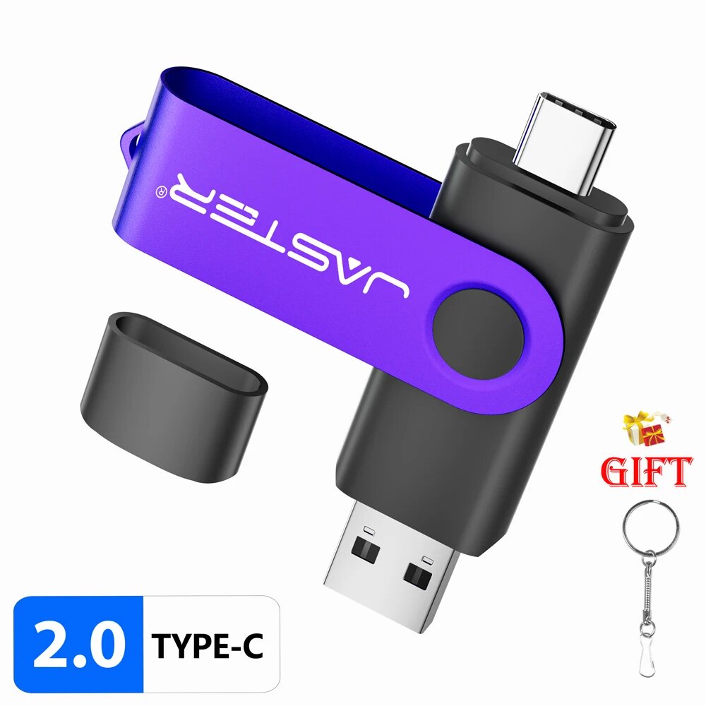 USB-флеш-накопитель JASTER TYPE-C 2 в 1, 4 ГБ, 8 ГБ, 16 ГБ, 32 128MB Not GB, Фиолетовый, фиолетовый