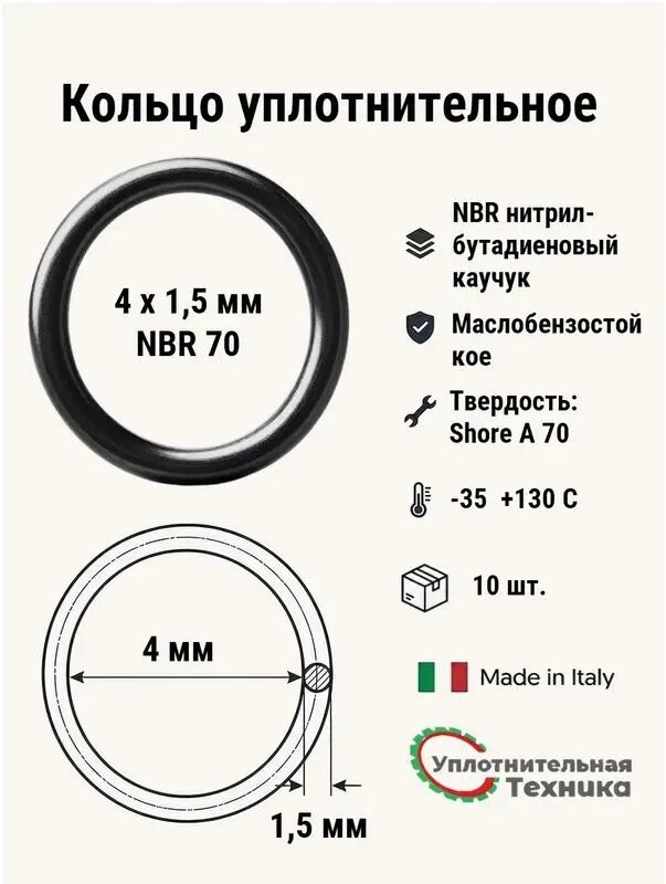 Кольцо уплотнительное 4х1,5 NBR70, 10 шт