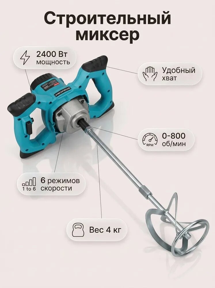 Строительный миксер, электрический, 2400Вт