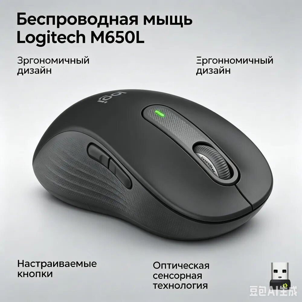 Мышь беспроводная Logitech M650L, черно-серый