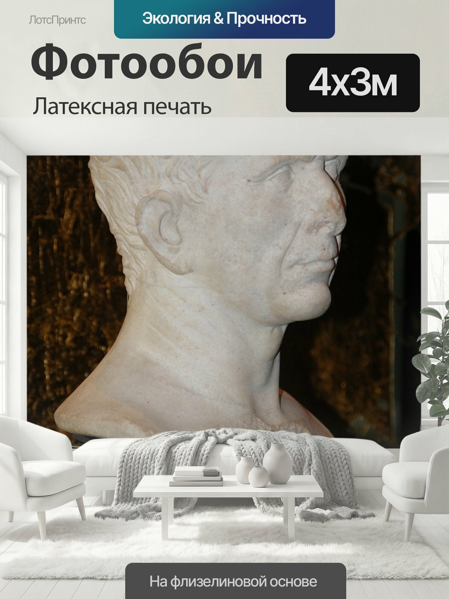 Фотообои моющиеся ударопрочные "Цезарь, бюст, арль" 400x300 см. латексная печать