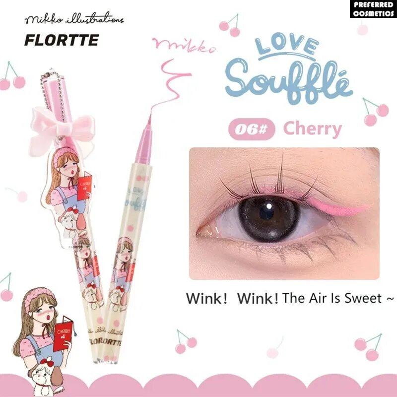 FLORTTE Кобрендовая цветная водостойкая подводка для глаз MIKKO silkworm pen, водонепроницаемая и долговечная