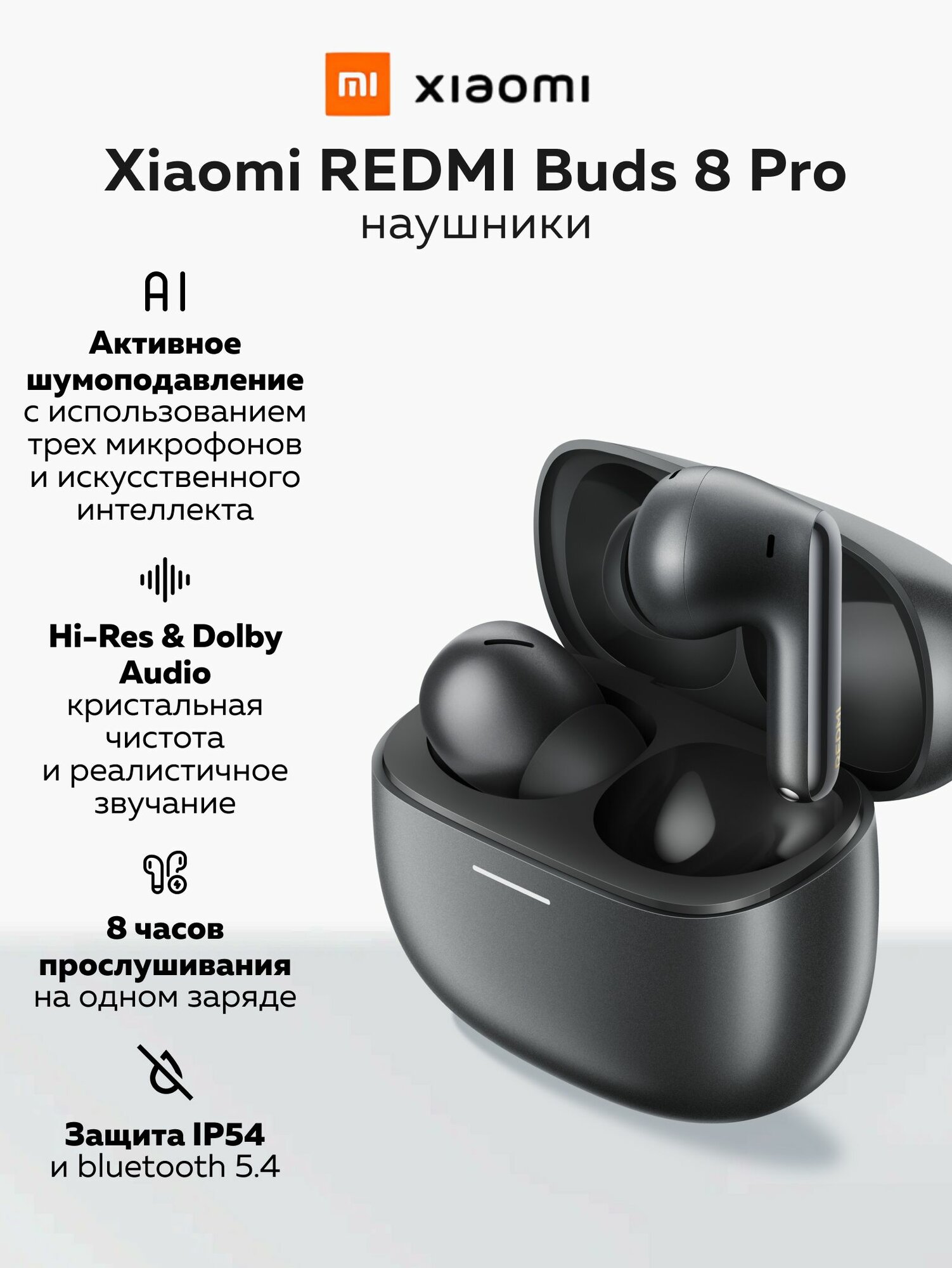 Беспроводные наушники Xiaomi REDMI Buds 8 Pro BHR08GOGL (Obsidian Black)