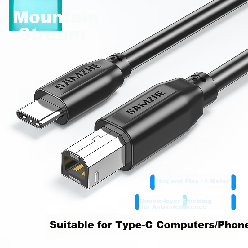 SAMZHE Type-C высокоскоростной кабель для принтера 1 м USB2.0-C квадратный разъем кабель данных для Epson HP Canon