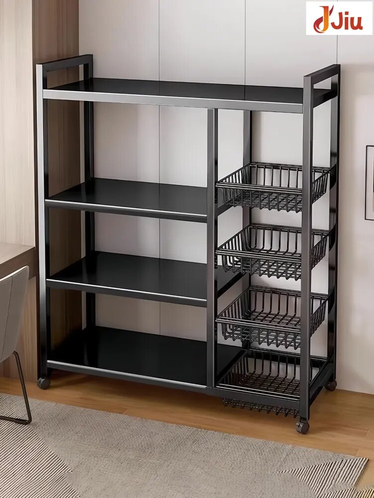 Стеллаж кухонный металлический на колесиках с 4 корзинами, 49.9х33х76.9 см, черный