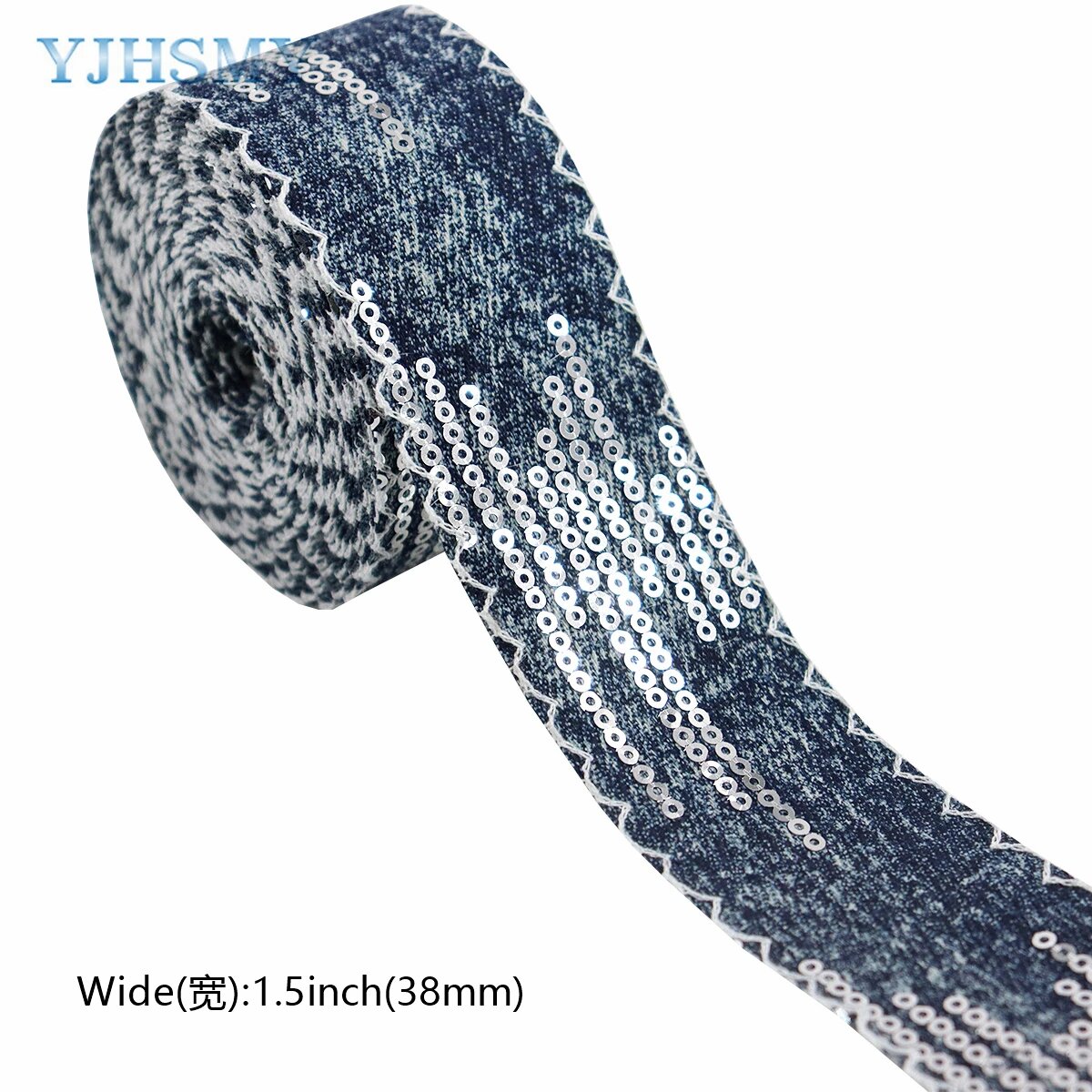 Джинсовая ткань с бахромой YJHSMY синяя 2 ярда Темно-синий, Wide 38mmHook edge