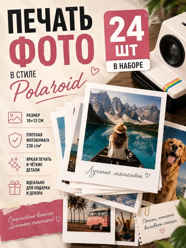 Печать фотографий в стиле Полароид 24шт.
