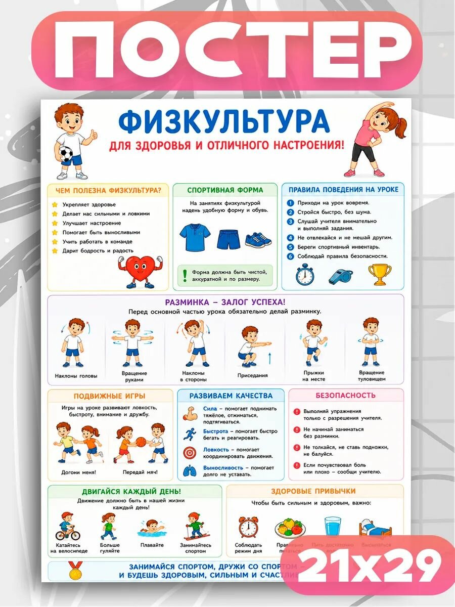 Обучающие плакаты для детей Физкультура