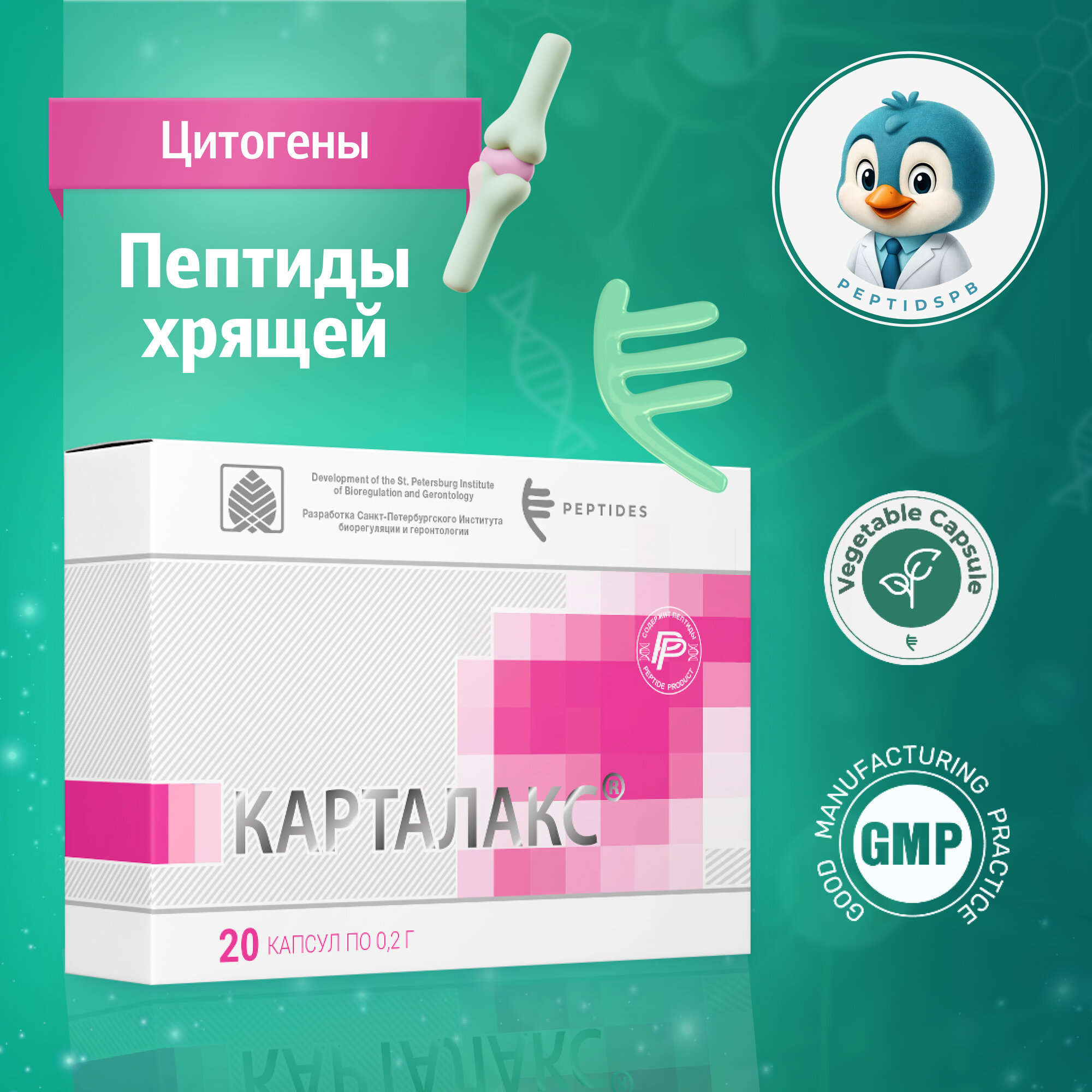 Карталакс N20 - ультракороткие пептиды для хрящевой ткани и опорно-двигательного аппарата (20 капсул)