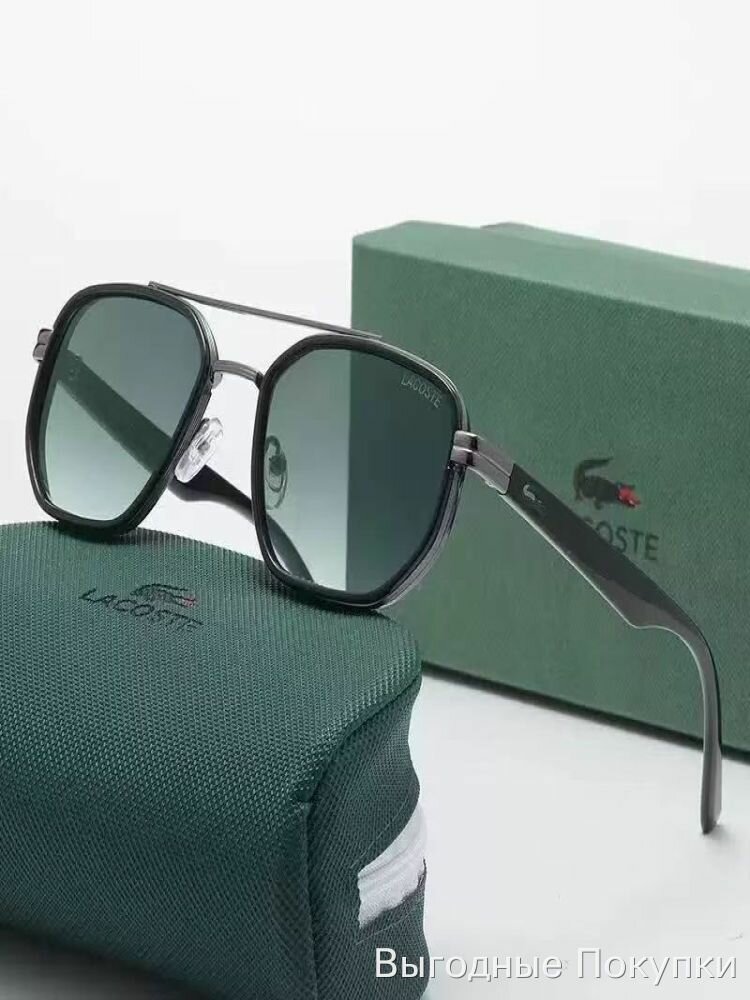 Очки солнцезащитные Lacoste квадратные с градиентными линзами, чёрные, для мужчин, с защитным кейсом