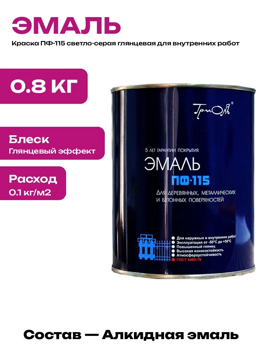 Краска алкидная ПФ-115 светло-серая глянцевая универсальная
