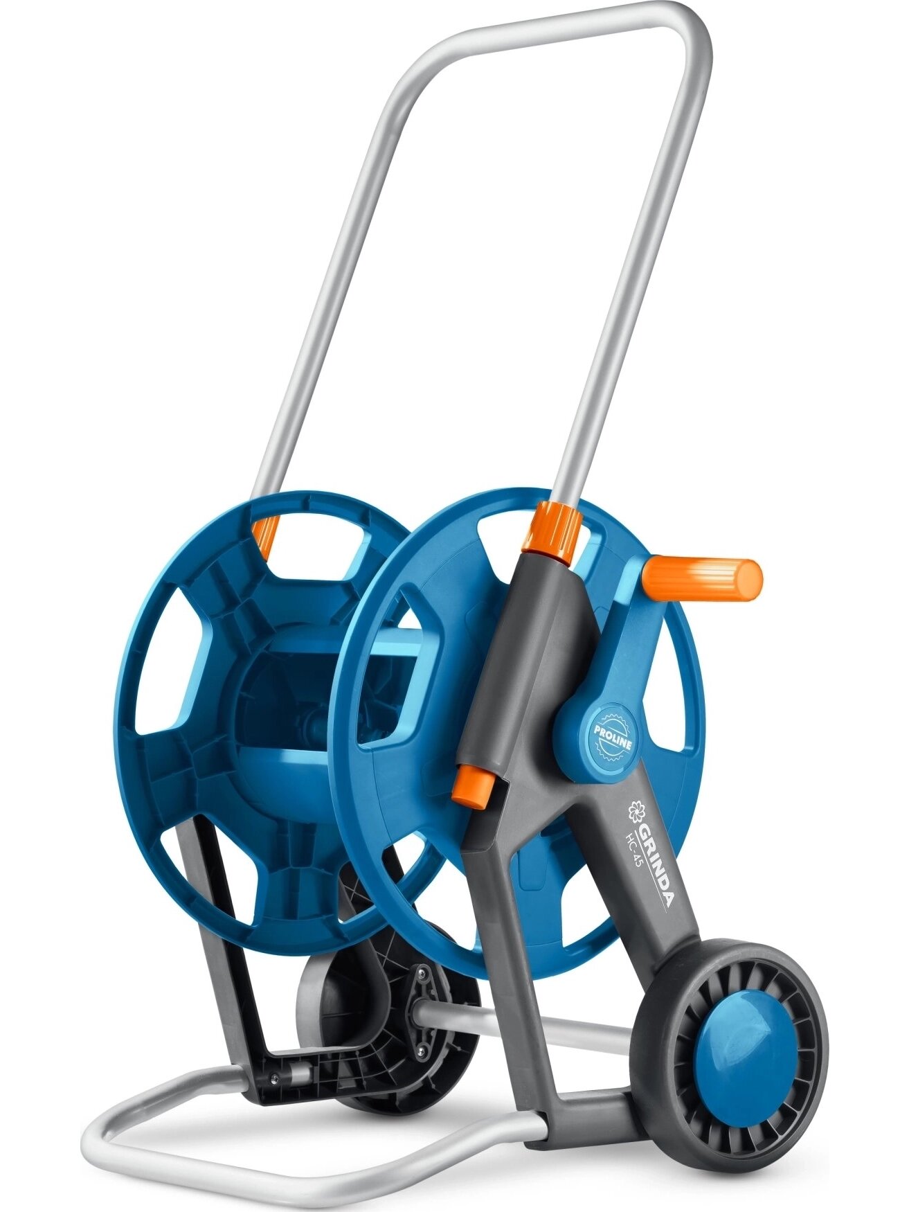 Катушка для шлангов ProLine GRINDA HC-45, для 45м x 1/2″ и 20м х 3/4″, усиленные колёса, телескопическая ручка