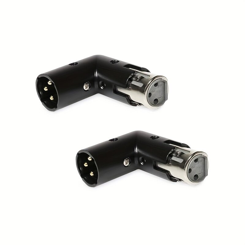 Разъем XLR 3-контактный угловой адаптер "папа-мама" из позолоченного цинкового сплава, 2 шт, черный и серебристый