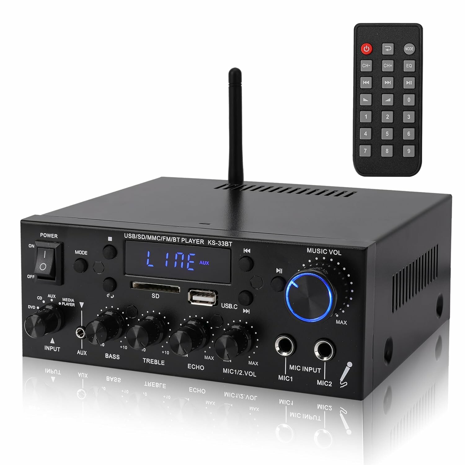 Мини стерео усилитель Bluetooth 5.0 усилитель мощности домашнего аудио, 500 Вт + 500 Вт, двухканальный беспроводной звук аудио стерео приемник системы w/USB, SD, AUX