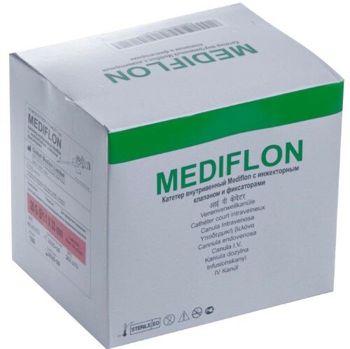 Катетер внутривенный MEDIFLON С инжекторным клапаном И фиксаторами размер 20G N100