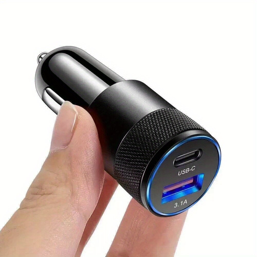 USB автомобильное зарядное устройство с быстрой зарядкой PD и LED подсветкой, черный, для iPhone, Android, Xiaomi