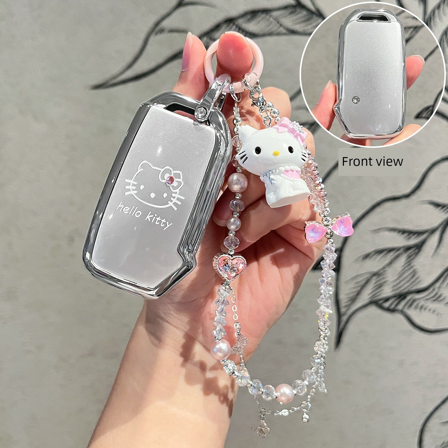 Чехол для ключей Sandy Silver KT Cat с браслетом Китти - премиум-аксессуар для Kia K5/KX3/KX5