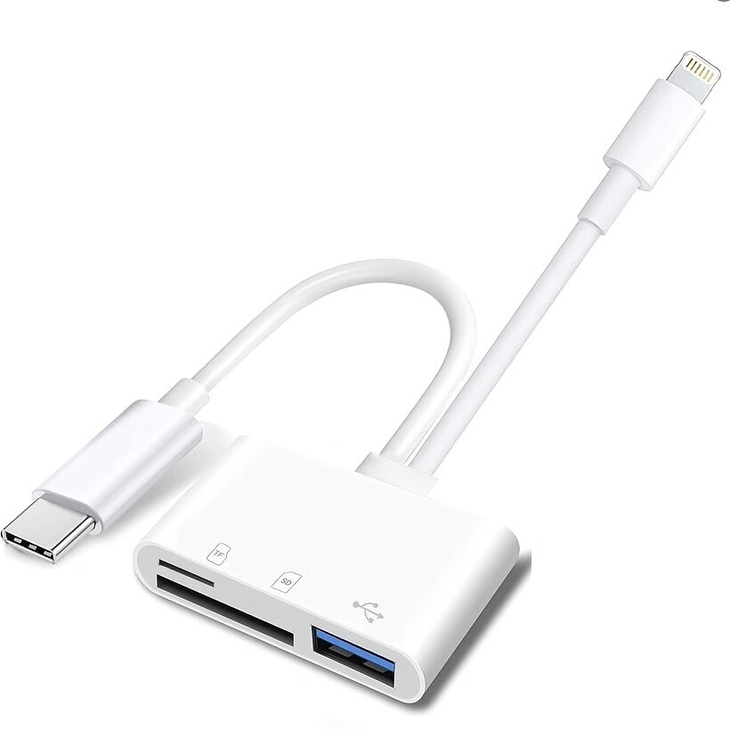 Кардридер 5-в-1 Lightning/Type C на USB 3.0, адаптер SD/TF карт, белый