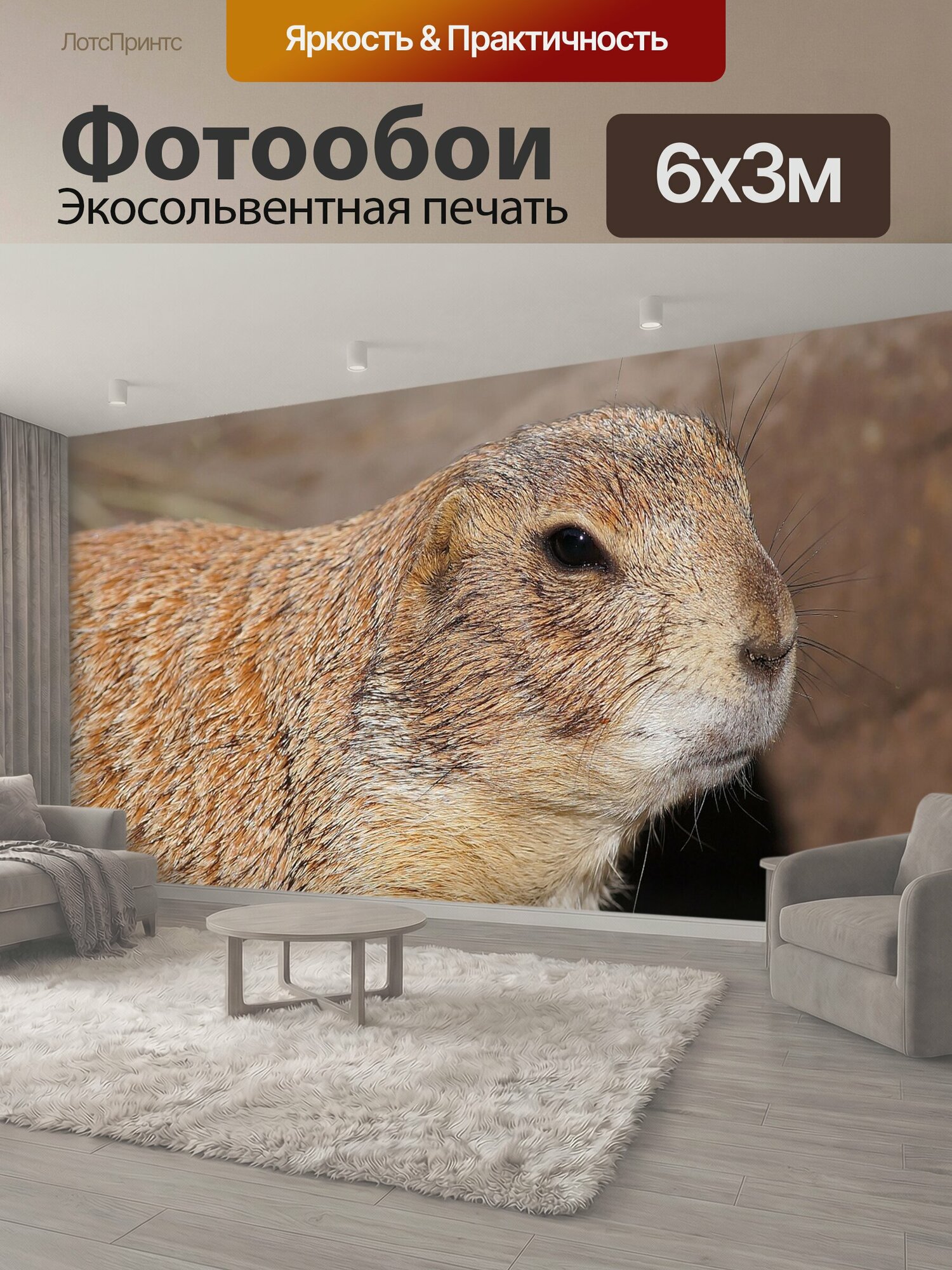 Фотообои "Луговые собачки, круассан, грызун" 600x300 см. экосольвентная печать