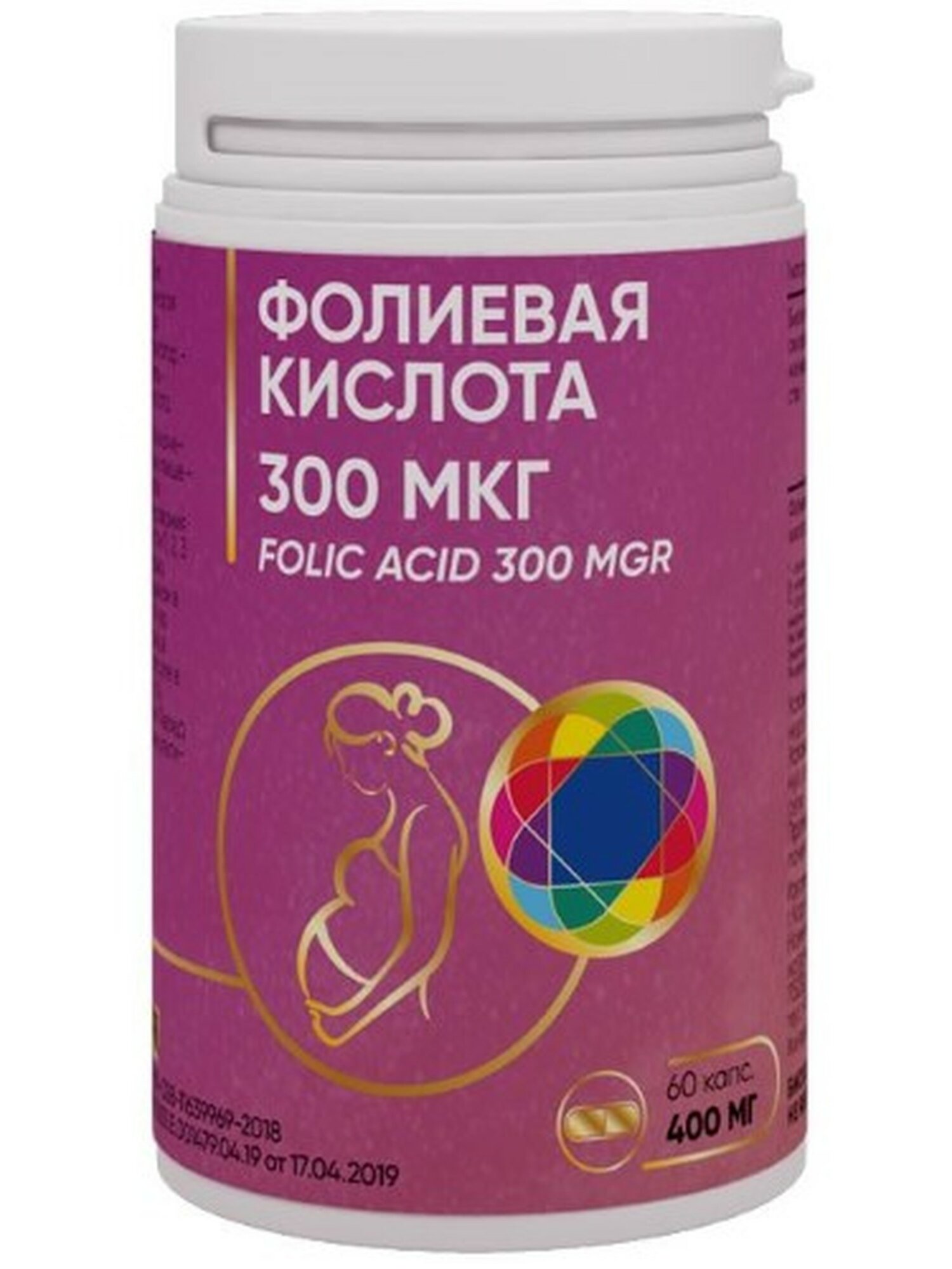 Фолиевая кислота 300МКГ N60 капс ПО 400МГ — Капсулы массой 400 мг - 60 штук в уп