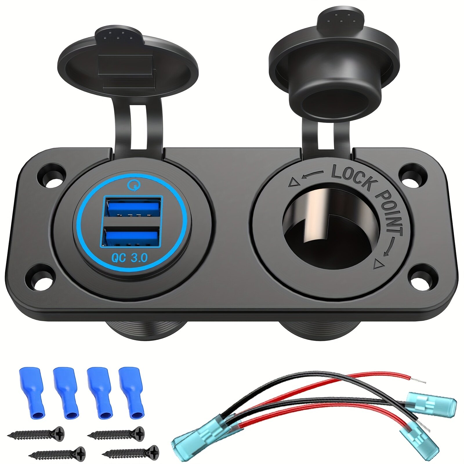 12V USB-розетка QC3.0 с двумя портами USB и синим светодиодом, универсальный адаптер питания 12V/24V для авто, лодки, дома на колесах, ATV, комплект для панели переключателей