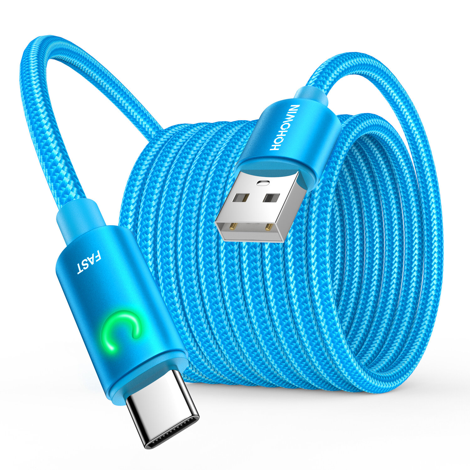 USB-C кабель для быстрой зарядки, 2 м (6.6 футов), синий, для iPhone 15/16/17, Samsung, Google, LG, OnePlus, Xiaomi и других