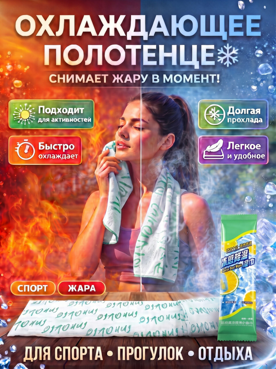 Влажное полотенце с эффектом холода от жары, с ароматом лайма