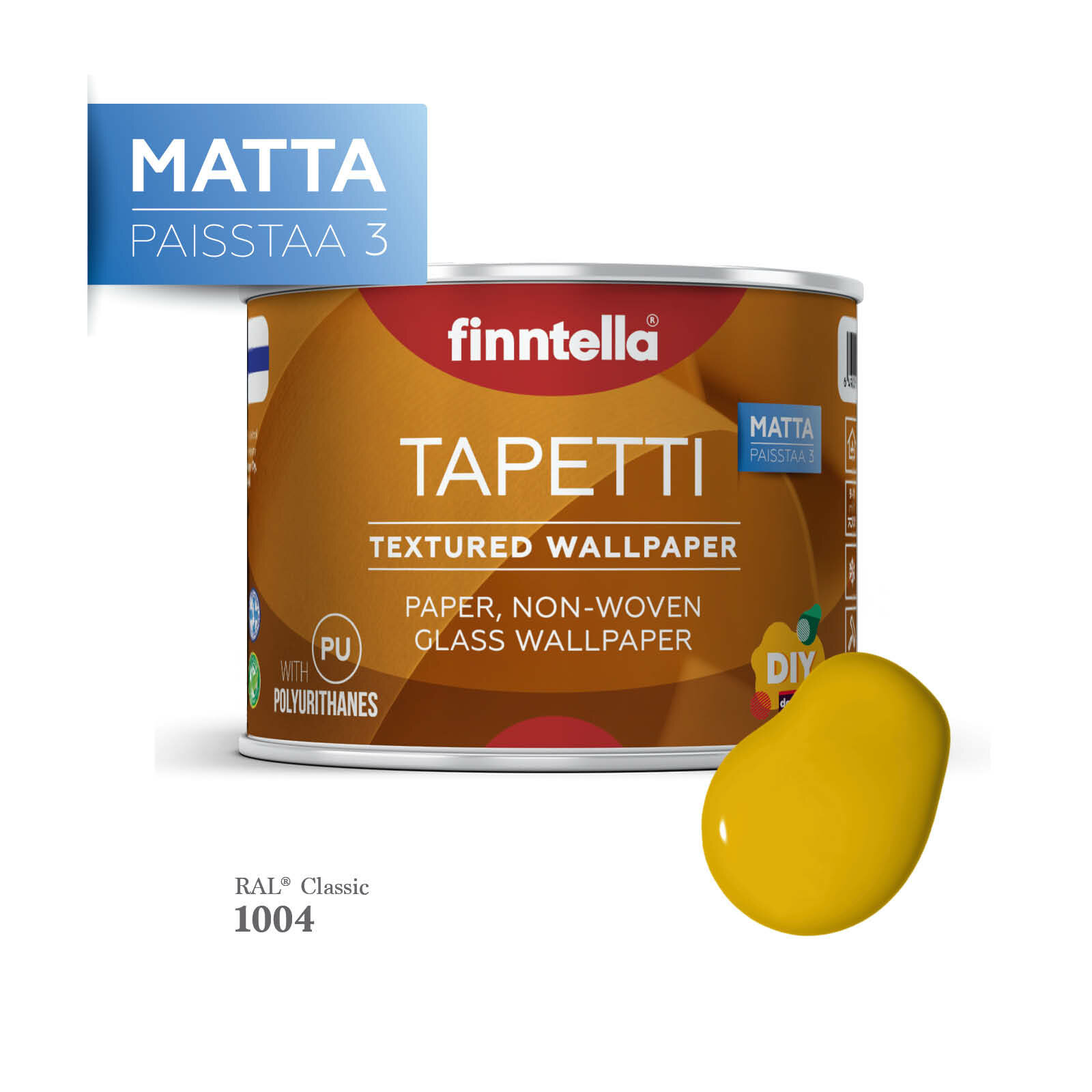 Матовая краска для обоев под окраску TAPETTI Matta FINNTELLA, Цвет RAL 1004 Золотисто-желтый (Golden yellow), 0,45л