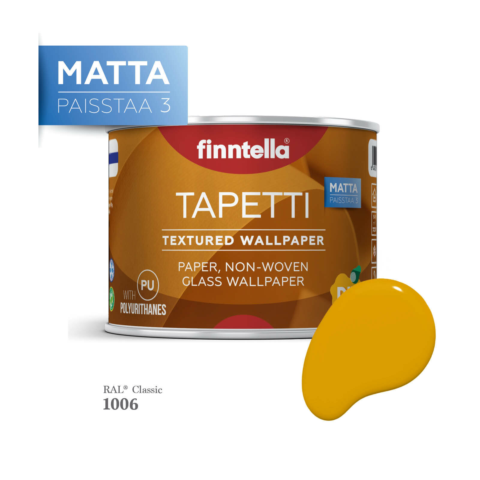 Матовая краска для обоев под окраску TAPETTI Matta FINNTELLA, Цвет RAL 1006 Кукурузно-желтый ( Maize yellow), 0,45л