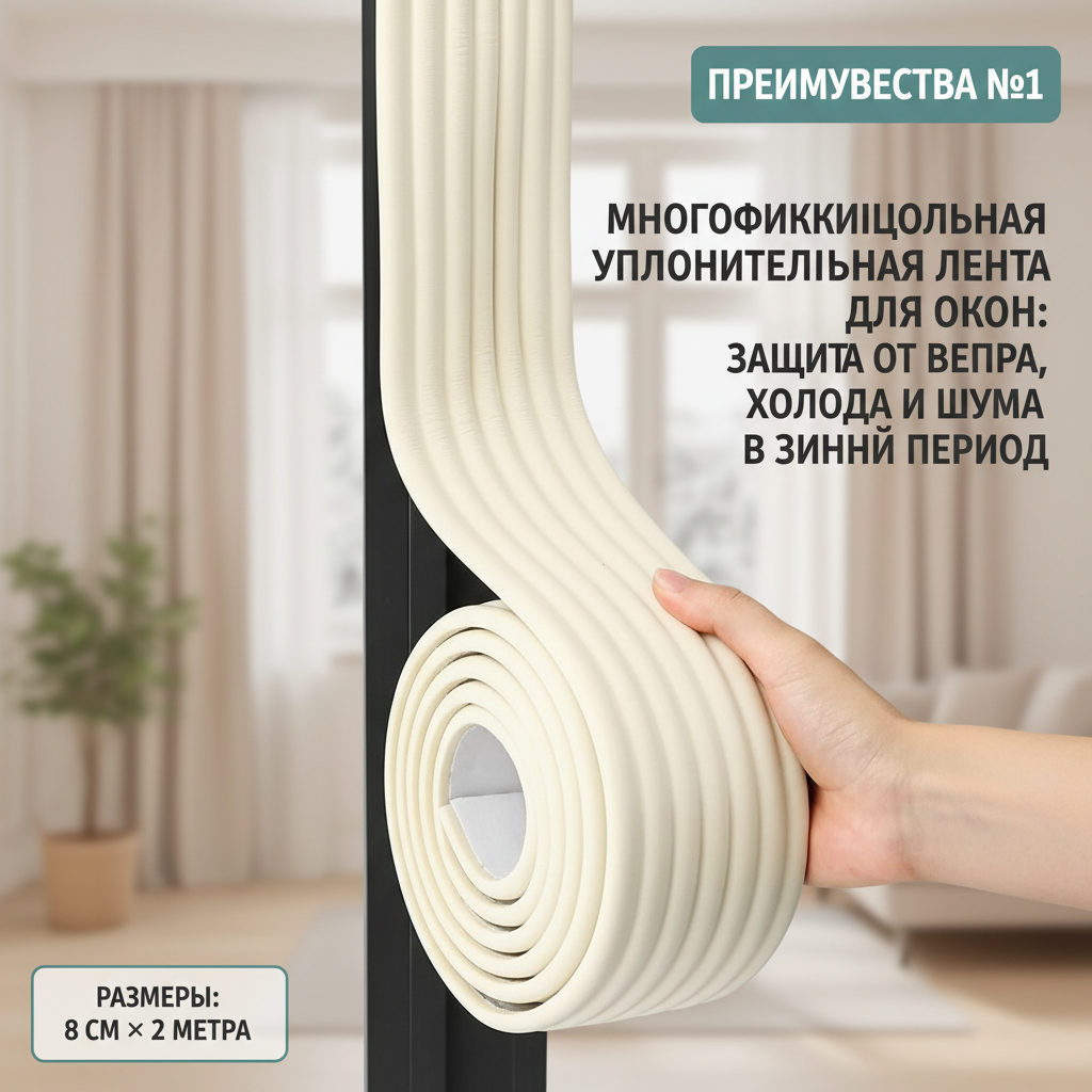 Уплотнитель оконный теплоизоляционный EPDM 5x2 мм самоклеящийся зимний 2 мотка