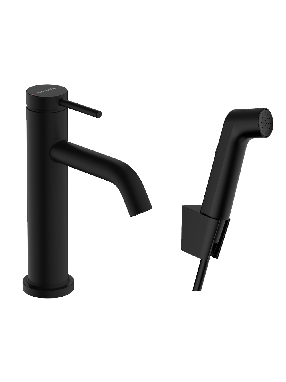 Смеситель для раковины hansgrohe Tecturis S 110 с гигиеническим душем и душевым шлангом, 73211670, матовый черный