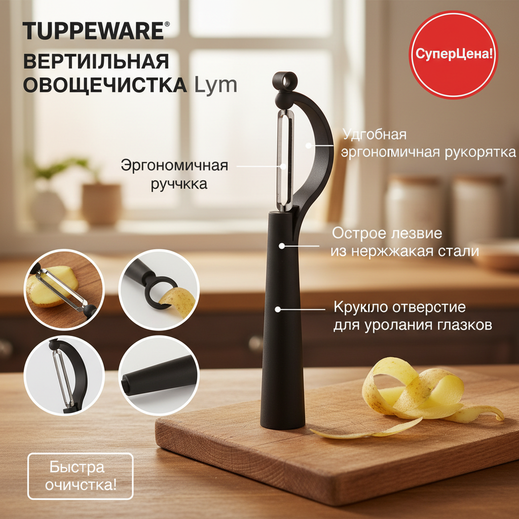 Овощечистка вертикальная механическая для яблок и картофеля на присоске быстрая очистка