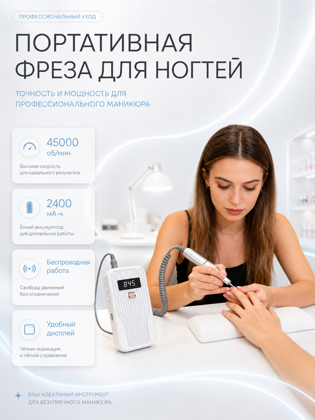 Профессиональная маникюрная бормашина с регулировкой скорости. Тихая и мощная