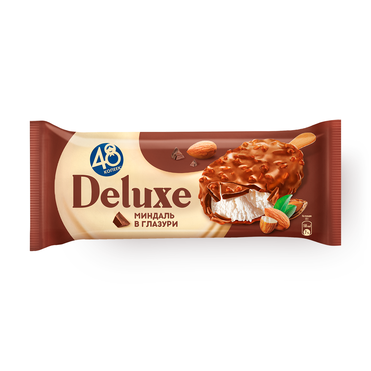 Мороженое 48 копеек Deluxe "Миндаль в глазури", эскимо, 59 г